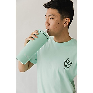 Stainless Steel Bubble Tea Cup - Bumbler 24oz Large Reusable Eco-Friendly Tumbler with Wide Soft Tip Metal Straw, Leak-Proof Lid - for Boba, Smoothies, Iced Coffee, Hot or Cold Drinks - Lavender