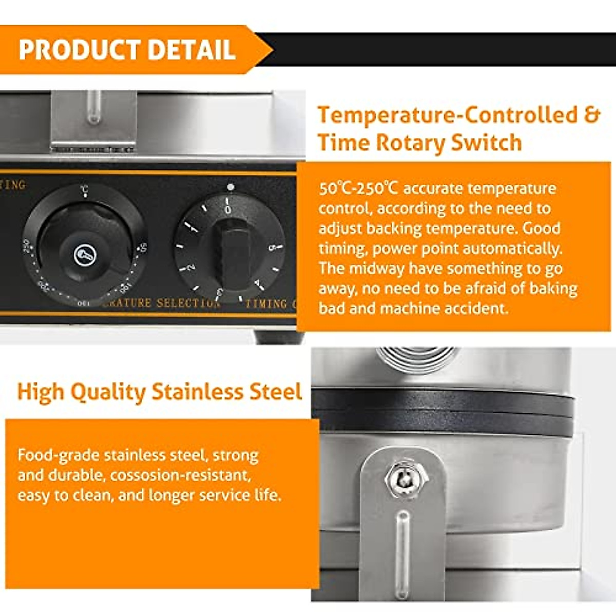 WICHEMI Waffle Maker Commercial Electric Waffle Machine Stainless Steel Non-stick Double Head Egg Bubble Waffle Furnace for Bakery, Restaurant, Snack Bar or Household, 110V 1250W