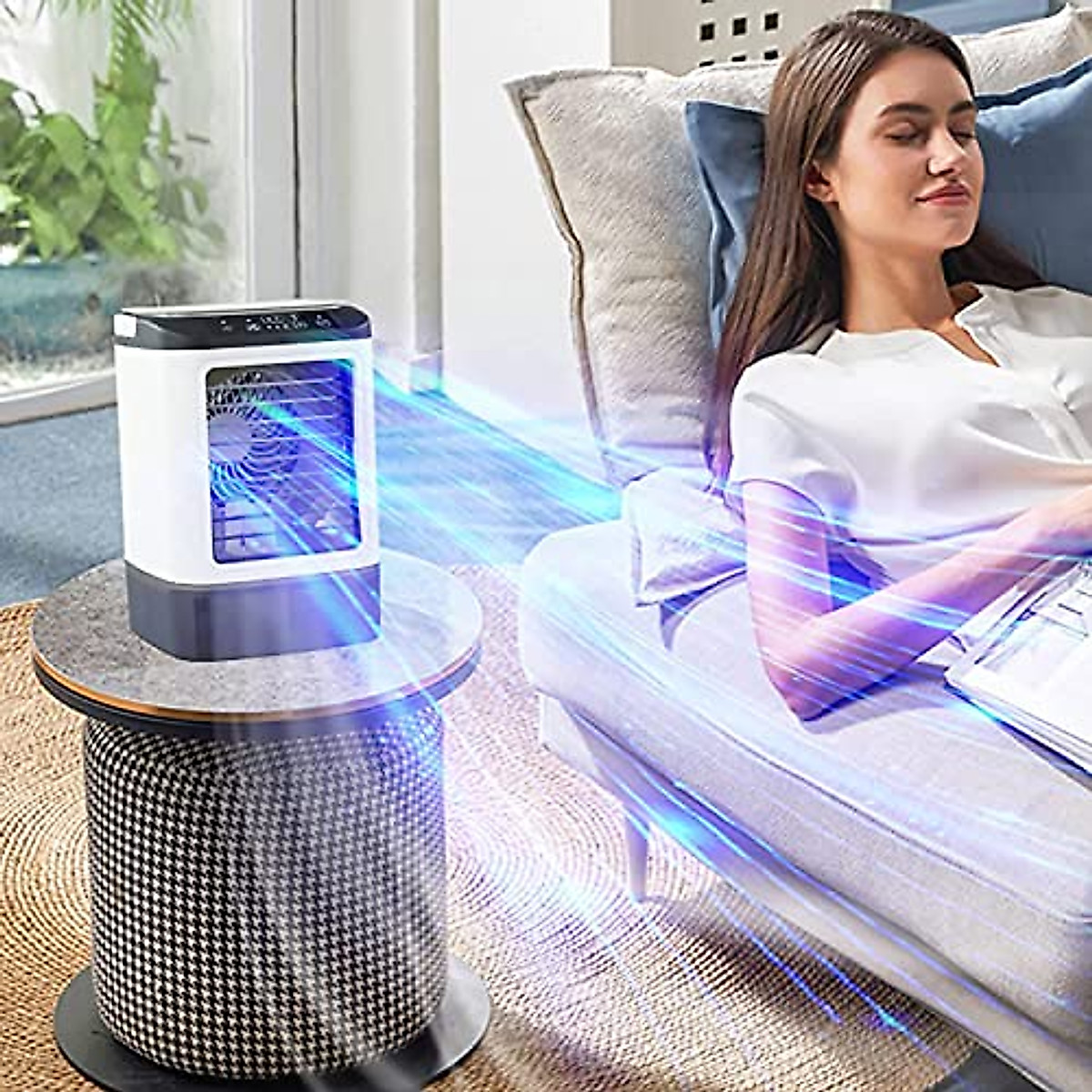 Portable Air Conditioner, 3 Wind Speeds Evaporative Air Cooler Quiet Fast Cooling Air Personal Conditioner with Humidifier for Home Office Bedroom Travel Camping