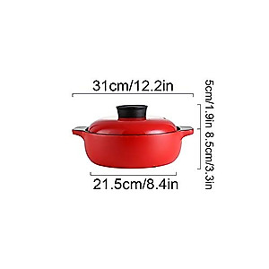 Soup Pot Premium Ceramic Casserole with Lid Heat Resistant Soup Pot Classic Round Stockpot Earthenware Pot Crimson Red 1.4L 2.4L Stock pots with lids (Size : 2.4L)