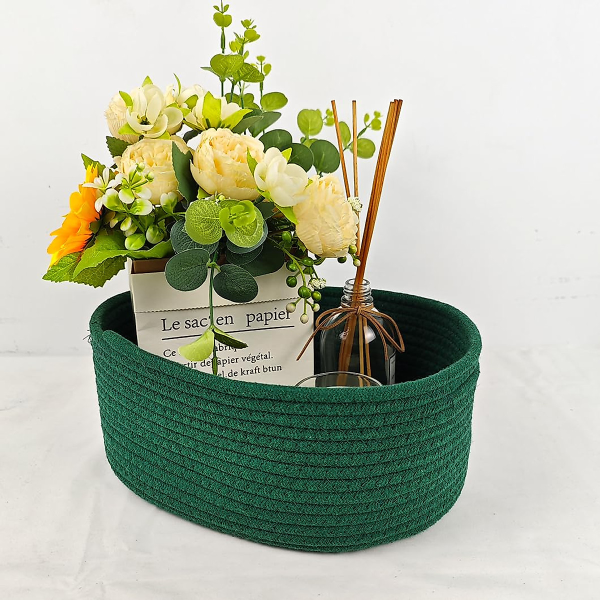 Storage Baskets, Basket Organizer And Shelf Basket, Toy Basket, Small Basket With Handle, Open Storage Box, Green 13x8.66x5.11 Inches（3PCS）