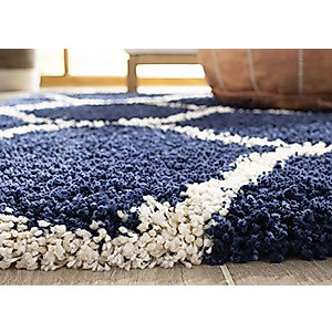 SAFAVIEH Hudson Shag Collection Area Rug - 8' x 10', Navy & Ivory, Moroccan Ogee Trellis Design, Non-Shedding & Easy Care, 2-inch Thick Ideal for High Traffic Areas in Living Room, Bedroom (SGH280C)