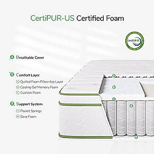 Novilla Queen Mattress, 12 Inch Hybrid Mattress with Gel Memory Foam & Pocketed Coil for Pressure Relief & Motion Isolation, Medium Firm Mattress Queen in a Box, Amenity
