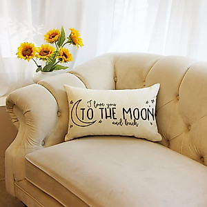 Ogiselestyle I Love You to The Moon and Back Lumbar Throw Pillow Cover, 12 x 20 Inch Farmhouse Cushion Case Decoration for Sofa Couch