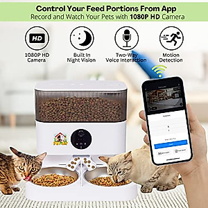 Automatic Cat Food Dispenser - with 1080p Wide Angle Smart Camera and WiFi - Automated Pet Feeder - Auto Timed Function with Portion Control - Dual Dishes for Multiple Cats