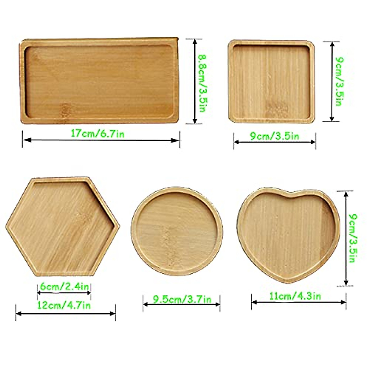 JUSTDOLIFE 5PCS Bamboo Tray Set Assorted Cup Coaster Succulent Pot Tray Mosaic Coaster Base DIY Craft (Burlywood 1)