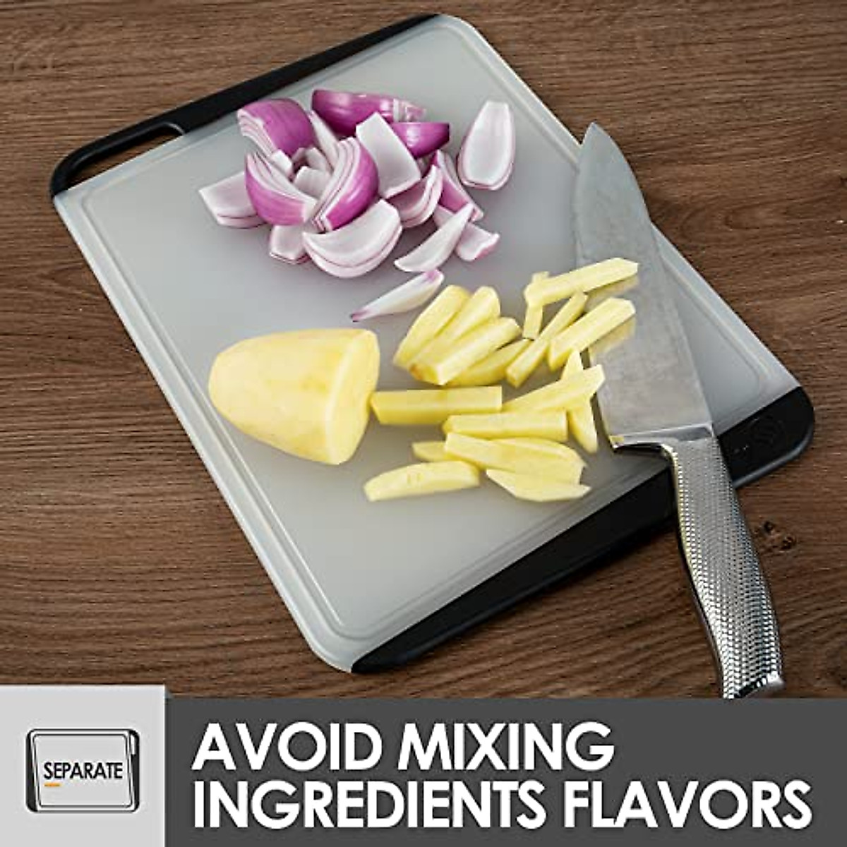 Plastic Cutting Board, Cutting Board for Kitchen Dishwasher Available, Chopping Board with Juice Groove, L, Empune