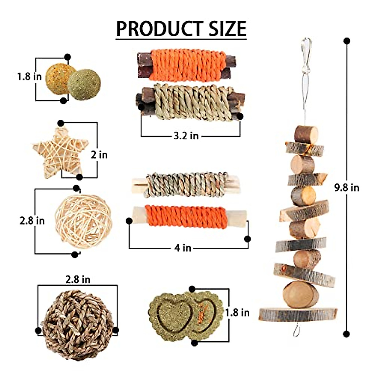 VCZONE Rabbit Chew Toys, Pet Bunny Tooth Chew Toys Organic Natural Apple Wood Grass Cake Ideal for Bunny, Chinchilla, Guinea Pigs, Hamsters Teeth Grinding (12 Pack)