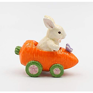 Fine Ceramic Bunny Rabbit on Carrot Cart Salt & Pepper Shakers, 4 1/4" L