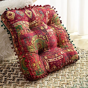 vctops Christmas Red Bohemian Patchwork Square Chair Seat Cushions for Dining Kitchen Office Chairs Patio Soft Cotton Linen Chair Pads (Red,16"x16")