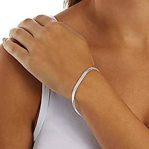 Amazon Essentials Sterling Silver Plated Double Herringbone Chain Bracelet 7.5", Sterling Silver