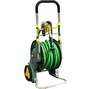 ZYCSKTL Garden Hose Reel Cart with Hose,Outdoor Wall Cleaning Retractable Hose Storage Rack, Household Pet Bathing Irrigation Hose Cart with Rollers (Color : Green, Size : +DN15 20m Pipe)