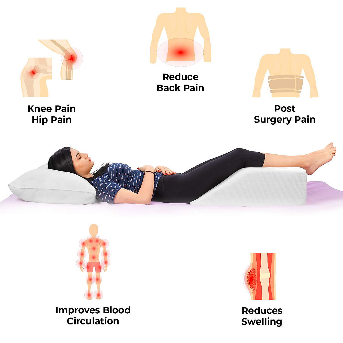 Leg Elevation Memory Foam Pillow with Removeable, Washable Cover - Elevated Pillows for Sleeping, Blood Circulation, Leg Swelling Relief and Sciatica Pain Relief - Pillow for Back Pain and Pregnancy