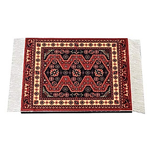 Carpet Coasters, Set of 4 Turkish Rug Style Table Drink mats, Absorbent Kitchen and Dining Accessories, Spill & drip Protection, Rectangular, red Black