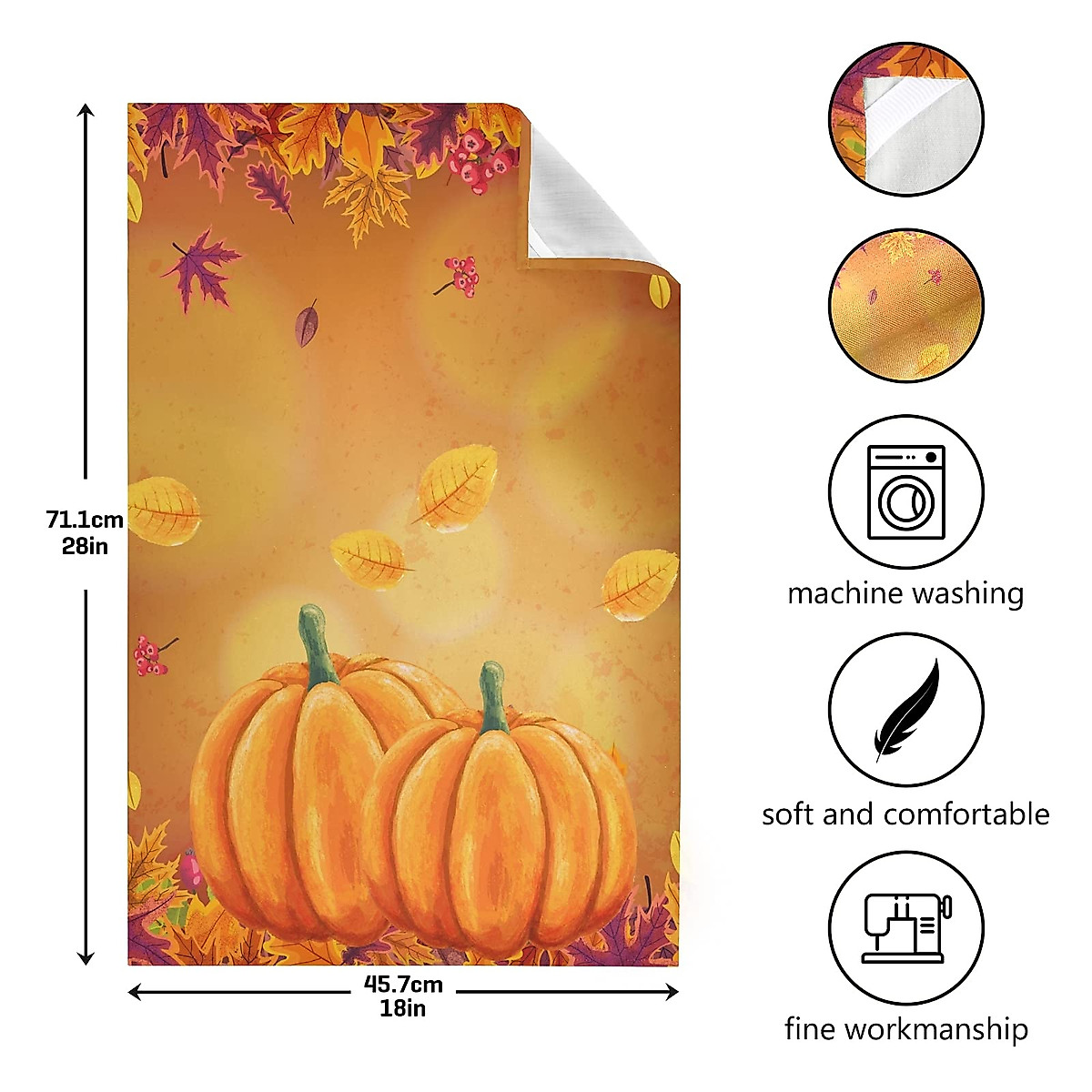 Fall Pumpkin Maple Leaves Dish Towel Cloth Happy Thanksgiving Day Harvest Autumn Kitchen Bath Hand Towel 18x28 Super Absorbent Lint Free Cleaning Cloths Tea Bar Soft Towel Kitchen Accessories Set of 1
