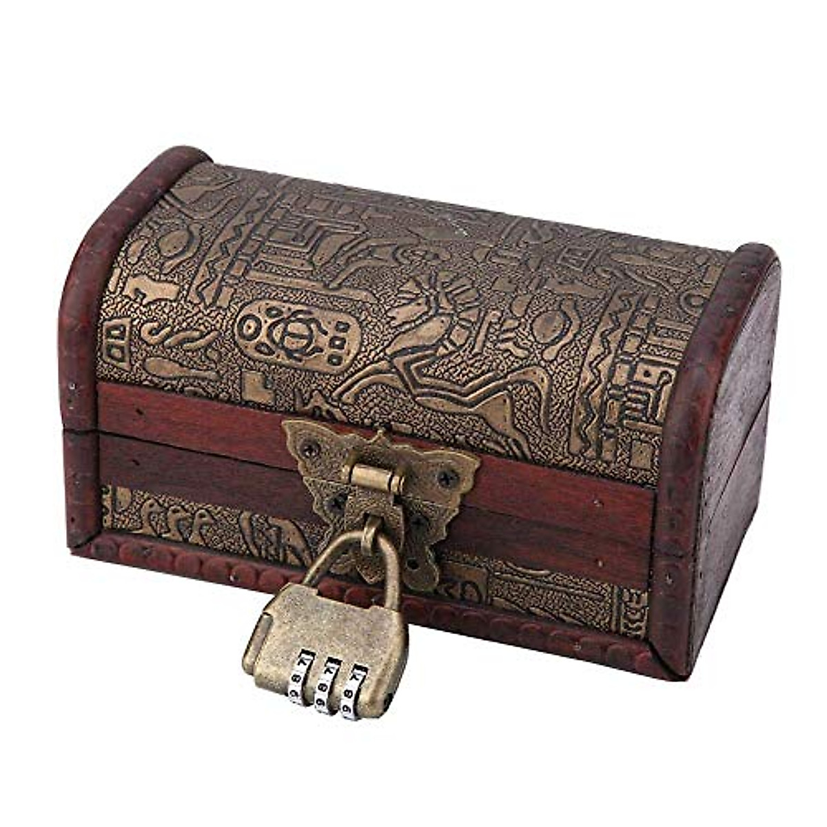 FTVOGUE Egyptian Wooden Antique Old Jewelry Storage Box Trinket Box Shooting Furnishings Props Handmade Crafts (#1: Password lock S)