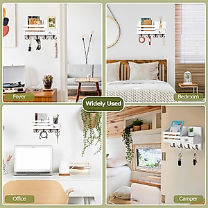 HOMEBROS Key Mail Holder for Wall, White Wooden Key Mail Organizer with Drawer Wall Mount Key Rack with Shelf Key Storage Hanger with 8 Key Hooks for Entryway Hallway 2 Installation Methods