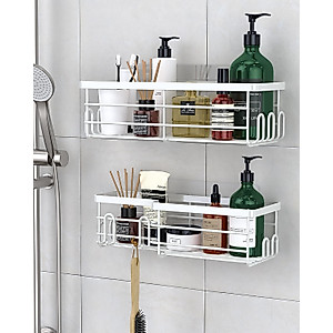 Uamector Shower Caddy Shelves Bathroom Organizer, 2 Pack Adhesive Rustproof Stainless Steel Black Shower Shelf for Inside Shower, No Drilling Wall Mount Shower Organizer Storage for Kitchen