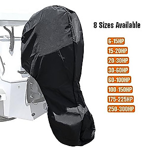iCOVER Outboard Motor Covers, Trailerable Full Boat Motor Cover Waterproof Heavy Duty Oxford Fabric Outboard Engine Covers with Zipper, Fits 175-225HP Motor
