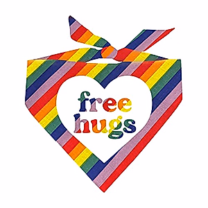 Free Hugs LGBTQ Pride Month Dog Bandana (726 Rainbow Stripe, One Size)