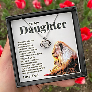 Daughter Gifts From Dad Father Daughter Necklace Birthday Graduation Christmas Jewelry For My Daughter with Message Card and Gift Box (Standard Box, Lion Crown)