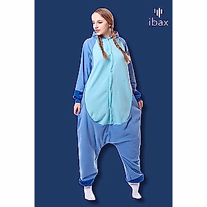 IBAX® Polar Fleece Adult Animal Onesie Pajama. Adult onesie costume. Animal onesies for adults. Halloween onesie adult. (US, Alpha, X-Large, Regular, Regular, ST Blue)
