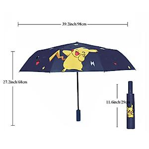 Rosavida Kids Folding Umbrella Automatic Open-close Cartoon UV Resistant Travel Umbrella Anti-rebound Design Compact Windproof Umbrella for Girls Boys- navy blue