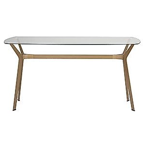 Studio Designs Home Archtech 60" W x 32" D Mid-Century Modern Dining, Desk, Metal and 8mm Thick Glass Table in Gold