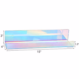 X-FLOAT The Original Rainbow Iridescent Acrylic Floating Shelves (Wall Mounted) for Bedroom, Bathroom, Living Room or Kitchen (Set of 2)