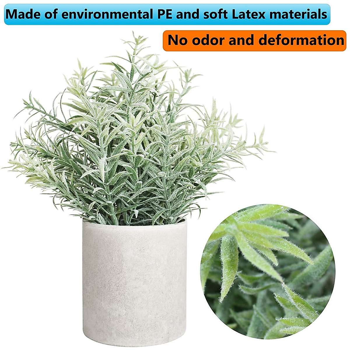 ANFU Fake Plant Decor Mini Artificial Potted Faux Plants, Artificial Eucalyptus Faux Boxwood Fake Rosemary for Room Bathroom Kitchen Farmhouse Garden Home Office Decor (3, Flocking Artificial Plants)