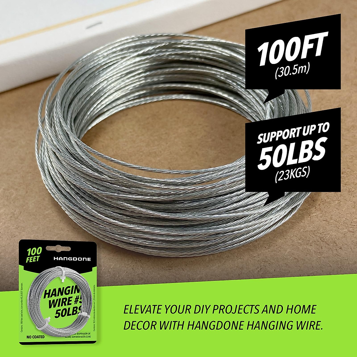 HANGDONE Picture Hanging Wire #5 50lbs 100-Feet, Flexible Steel Wire 16 Gauge for Hang Up Frame/Painting and Mirror