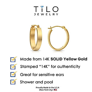 14k Gold Small Oval Flat Hoop Earrings, 0.7" Diameter (yellow-gold)…