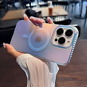 BEAWAL for iPhone 14 Pro Max Phone Case 6.7 inch, Unique Laser Holographic Frosted for Women, Compatible with MagSafe, Shockproof Soft TPU & Hard Pc White