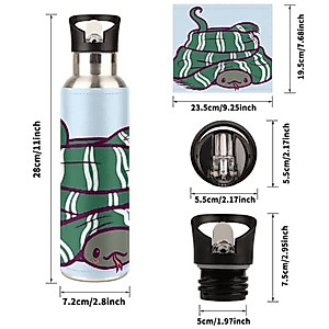 DJYQBFA Funny Snake Animal Scarf Water Bottle Modern BPA Free Water Bottles Vacuum Insulated Stainless Steel Water Bottle with Straw for Gym Travel Hiking, 600ml
