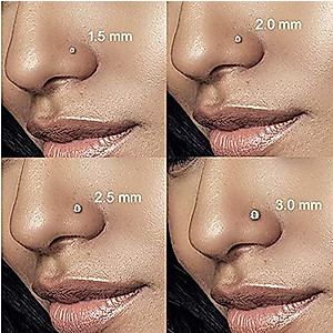 MODRSA Nose Studs for Women Men Silver Nose Ring Studs 18 gauge L Shaped Nose Screw Stainless Steel Diamond Nostril Piercing Stud
