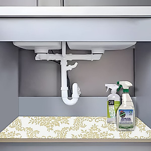 DwellAid Shelf Liner for Kitchen Cabinets Non Adhesive 18inx8ft Gold Kitchen Drawer Liner, Waterproof Shelf Liner Durable Anti-Slip for Kitchen Cabinets Shelf Liner Oil-Proof