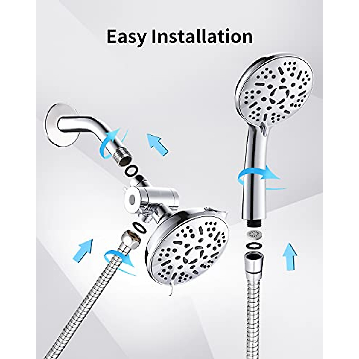 Ezelia High Pressure Shower Head Combo, 9 Settings Handheld Shower Head & Rainfall Showerhead, Premium 2-in-1 Dual Shower System with smooth 3-Way Water Diverter, Bathtub Systems,1.75GPM