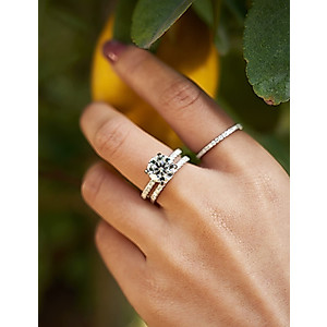 Oivley Moissanite Engagement Rings for Women D Dolor Lab Created Diamond Moissanite Wedding Promise Rings for Her 925 Sterling Silver Rings for Women with 14K White Gold Plated40, Gemstone, Created