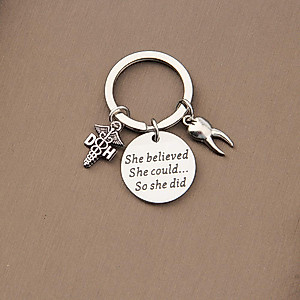 ENSIANTH Dental Hygienist Gifts She Believed She Could So She Did Keychain Dentist Jewelry Graduation Gift For DH (DH Keychain)