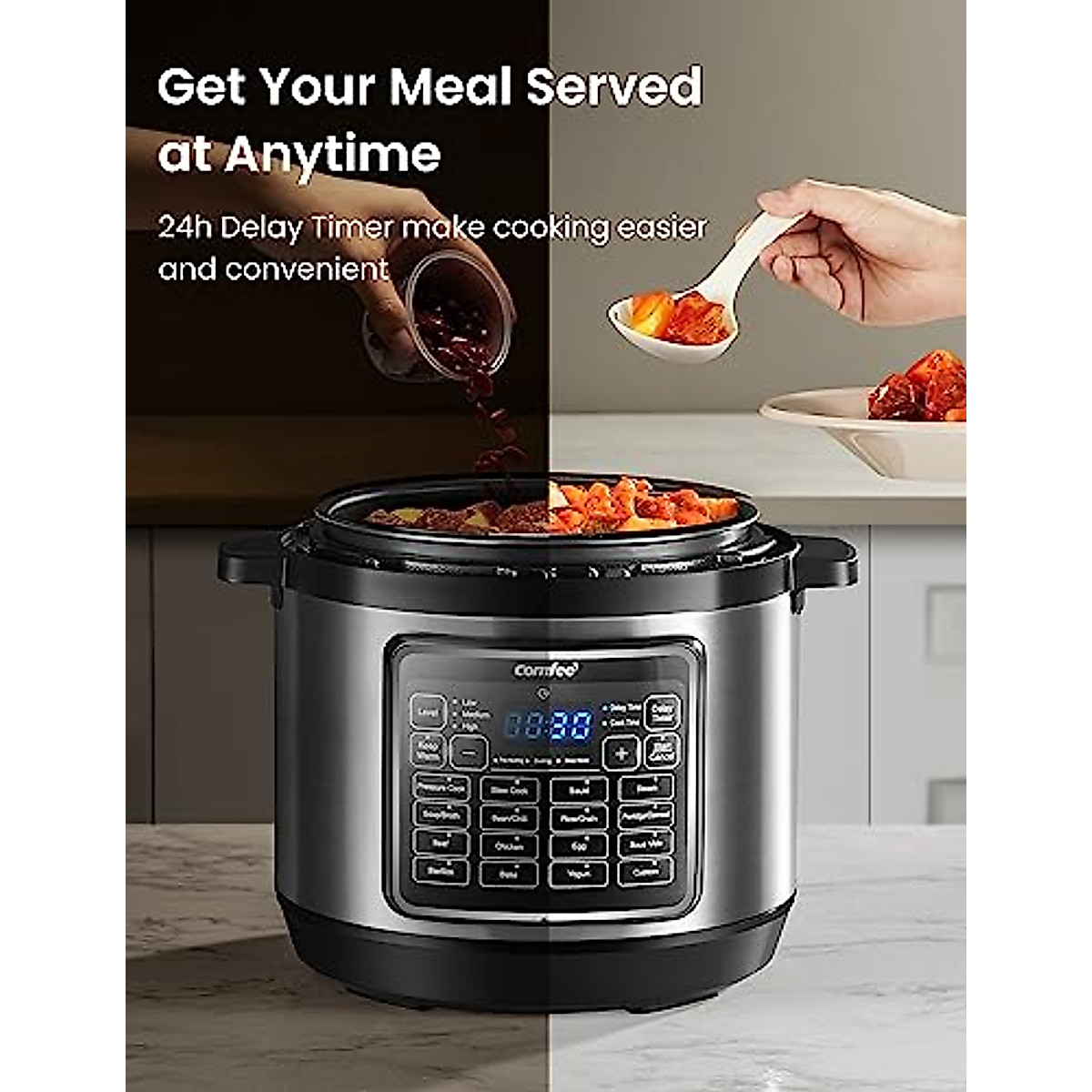 COMFEE’ 16 in 1 Electric Pressure Cooker Instant Multi Cooker Olla de Presion Non-Stick Pot Yogurt Maker Rice Cooker Slow Cooker Sauté Steamer 8 Quarts Stainless Steel