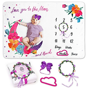 GROWY BABY Milestone Blanket for Baby Girl Gifts - Nursery Decor Baby Monthly Milestone Blanket Girl - Newborn Baby Shower Flannel Fleece Girl Milestone Blanket - 60"x40"