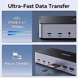 USB C Docking Station 3 Monitors Laptop USB C Dock Dual Monitor with 2 HDMI DisplayPort 4K144Hz,USB A 2.0/3.0,USB C 3.1 10Gbps&30W Output,Ethernet,MicroSD&SD,Audio&Mic,150W DC Power for Dell/Lenovo/HP