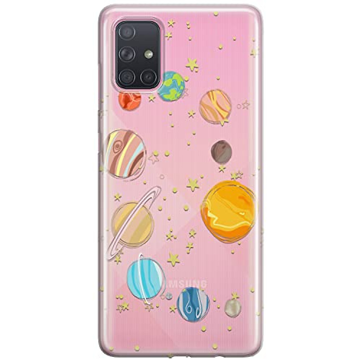 Cavka Phone Case Compatible with Samsung Galaxy A73 A72 5G A71 A54 A52 A42 A34 A32 A14 A11 TPU Universe Clear Durable Outer Space Design Flexible Cover Cute Planets Solar System Print Bumper Slim