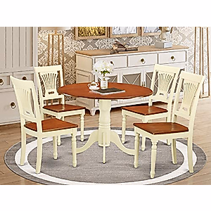 East West Furniture Dublin 5 Piece Modern Set Includes a Round Wooden Table with Dropleaf and 4 Dining Chairs, 42x42 Inch, Buttermilk & Cherry
