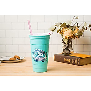 Silver Buffalo Hello Kitty Rainbow Car Plastic Tumbler with Lid and Straw, 32 Ounces