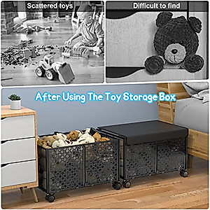 BSSOYAMM Toy Box Storage with Wheels, Toy Chest Storage Organizer with Lid, Collapsible Sturdy Metal Toy Bins for Kids, 90L Toy Storage for Nursery, Playroom, Bedroom