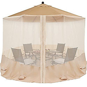 COOSHADE 7.5-11FT Patio Umbrella Mosquito Netting Polyester Screen Mesh Net for Outdoor Umbrella with Zipper Door and Weight Bag Beige