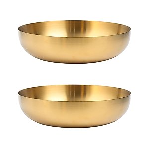 Hemoton 2pcs Stainless Steel Mixing Bowl 9.4inch Pasta Plates Bowl Japanese Ramen Noodle Bowl Gold Metal Soup Bowl Salad Serving Bowl for Fruit Udon Soba Pho Asian Noodles