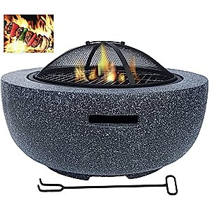 LEAYAN Garden Fire Pit Grill Bowl Grill Barbecue Rack Wood Burning Fire Pit BBQ Grill Firepit Bowl Outdoor Heaters & Fire Pits Table Top Fire Pit Outdoor with Grill Grate for Camping/Outdoor Heating