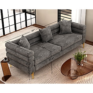 Merluxy Sofa, Bouclé Sofa Couch, 3 Seater Sofa York Sofa Living Room- 85in Wide Oversized Sofa, Grey Comfy Sofa